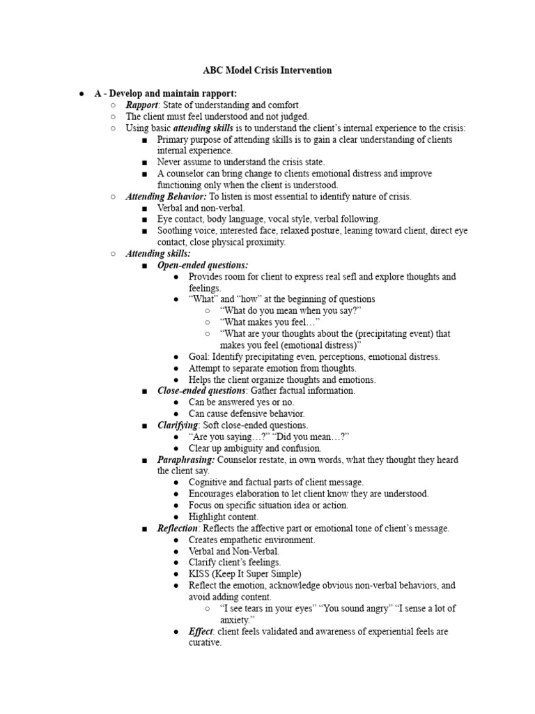 ABC Model of Crisis Intervention Guide | PDF | Substance Abuse ...