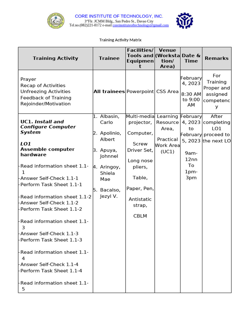 18 Training Activity Matrix | PDF | Computing | Computer Engineering