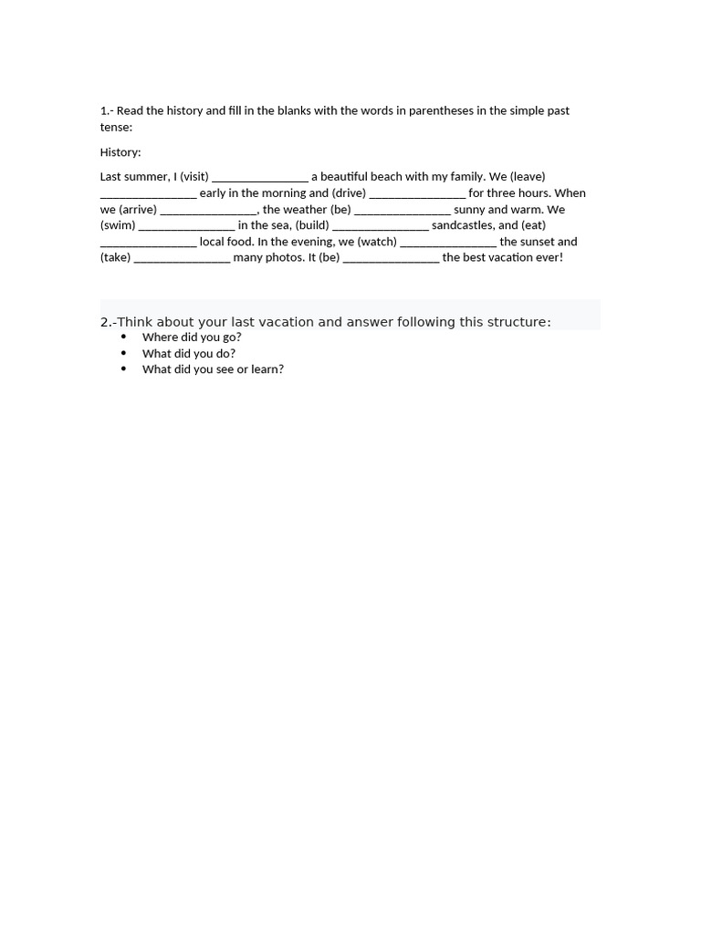 Ficha 1 Past Simple | PDF