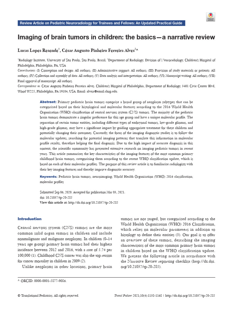 Imaging of Brain Tumors in Children The Basics-A Narrative Review | PDF ...