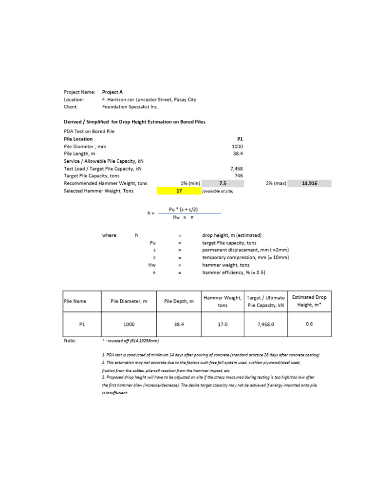 Bored Pile Drop Height Estimation Guide | PDF | Deep Foundation ...