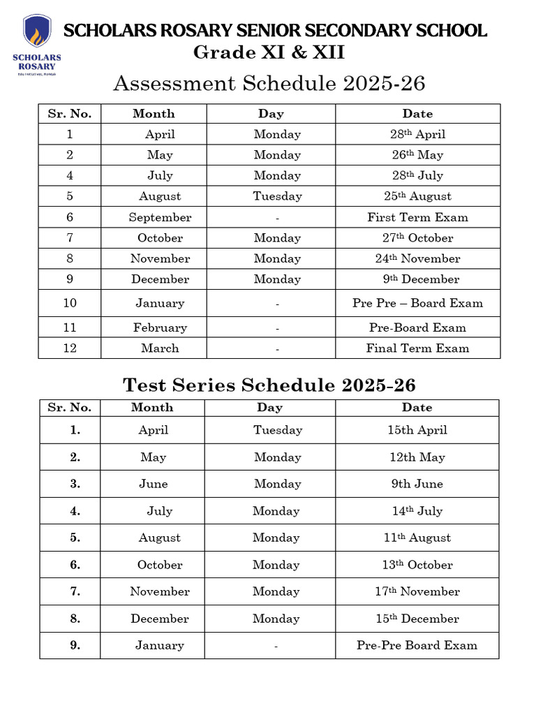 Assessment Schedule 2025-26 | PDF