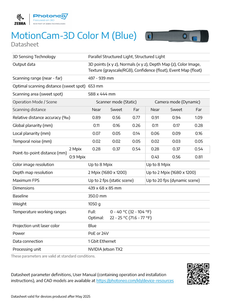 MotionCam-3D Color M Datasheet | PDF | Computer Vision | Computer Graphics