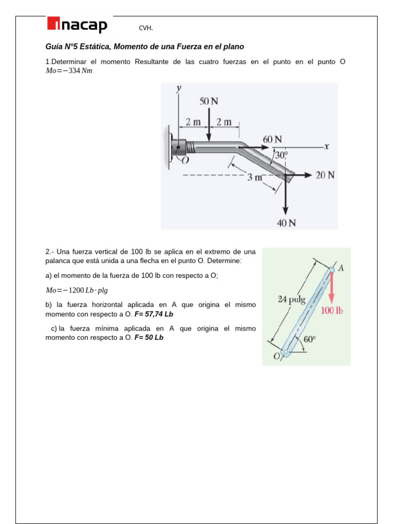 Momentos de Fuerzas en el Plano: Guía CVH | PDF