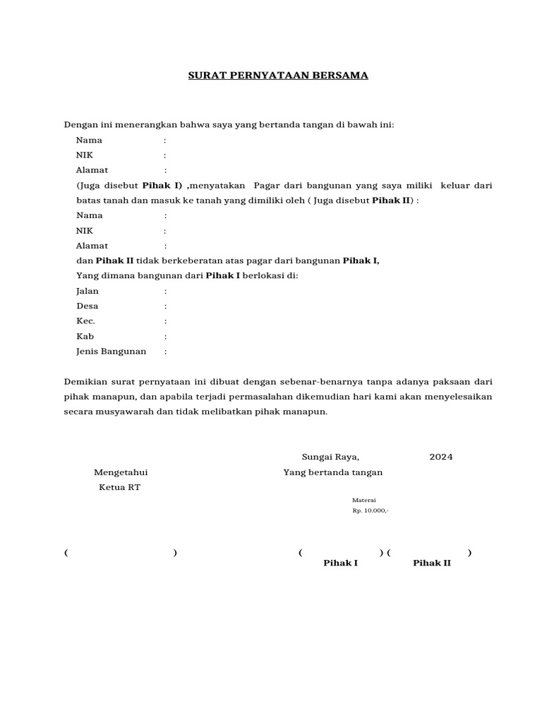 Surat Pernyataan Pagar Masuk Tanah Tetangga | PDF