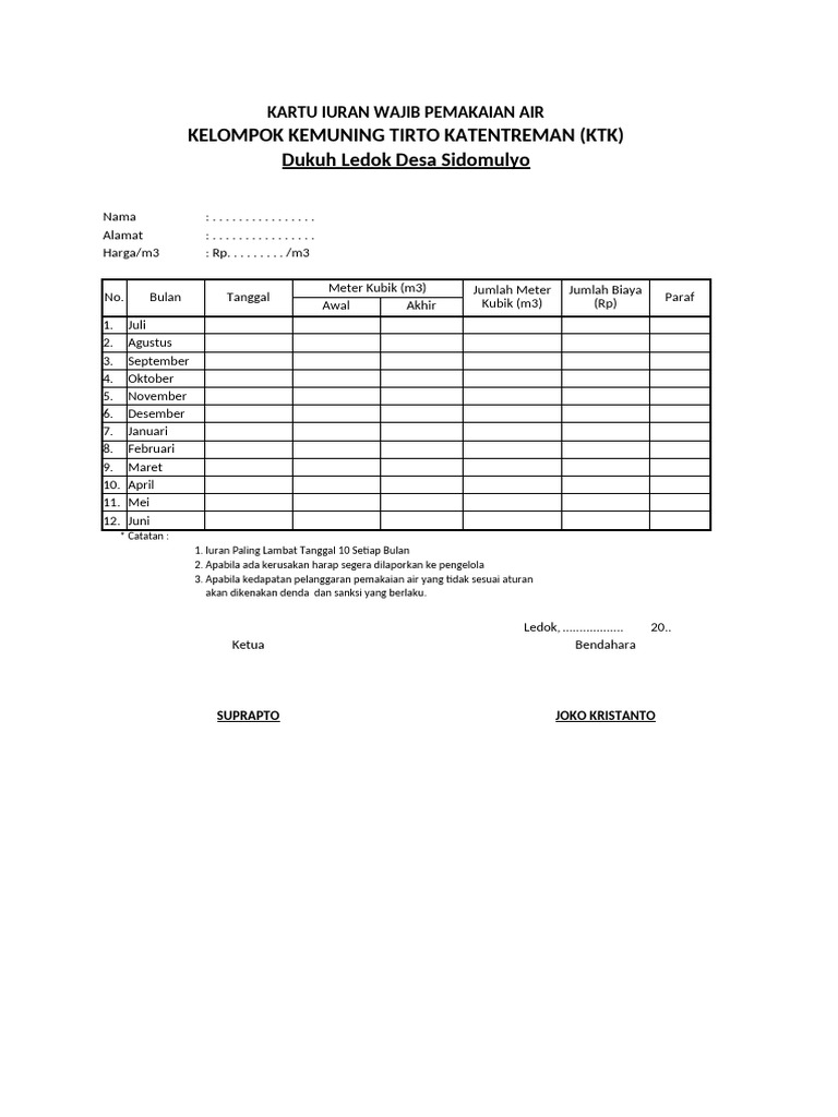 Kartu Iuran KTK | PDF