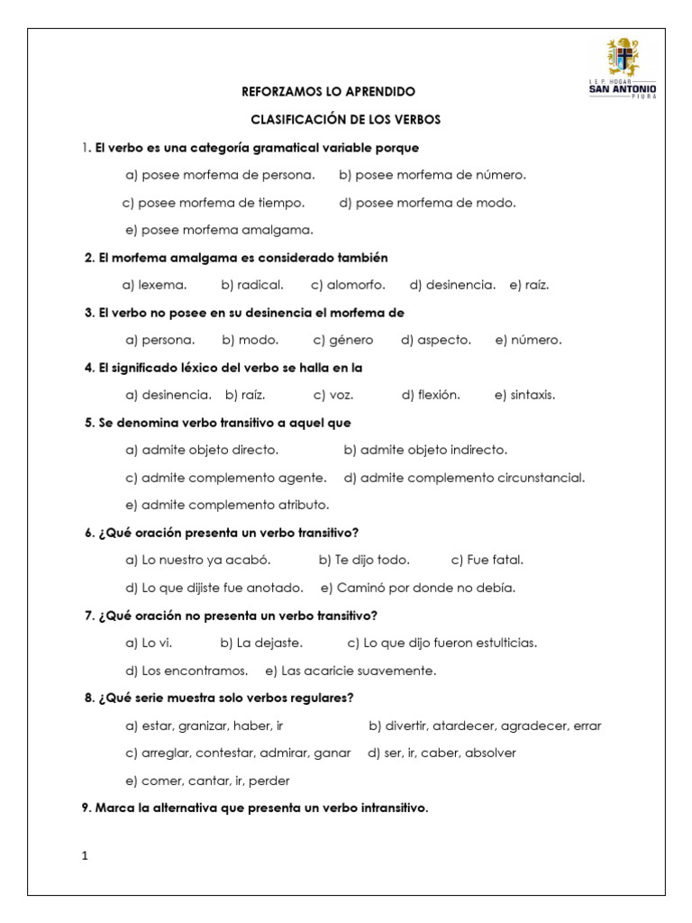 Reforzamos Lo Aprendido - Clasificacíon Del Verbo | PDF | Verbo | Gramática