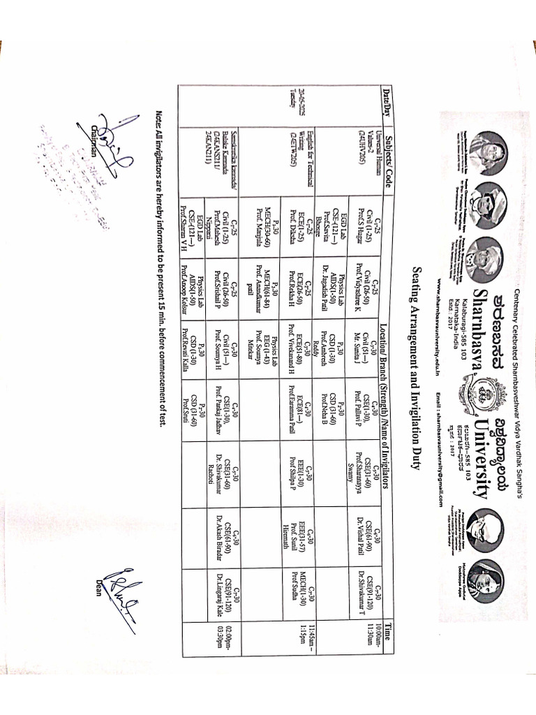 Sitting Arrangement and Invigilation Duty IA - 1-May-2025 | PDF