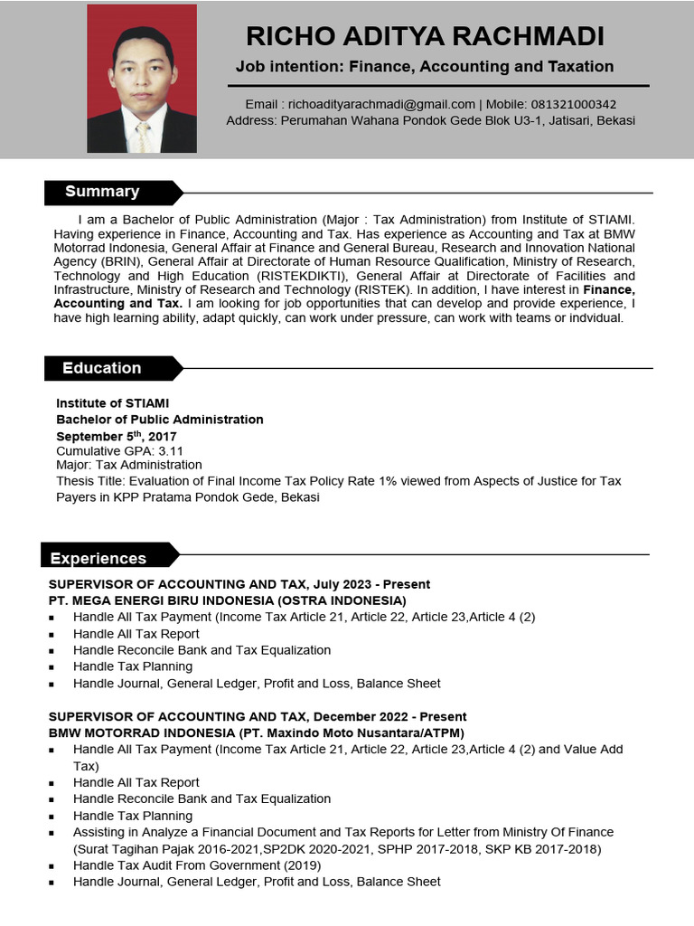 CV Update Richo Aditya Rachmadi 25 04 2024 | PDF | Taxes | Business