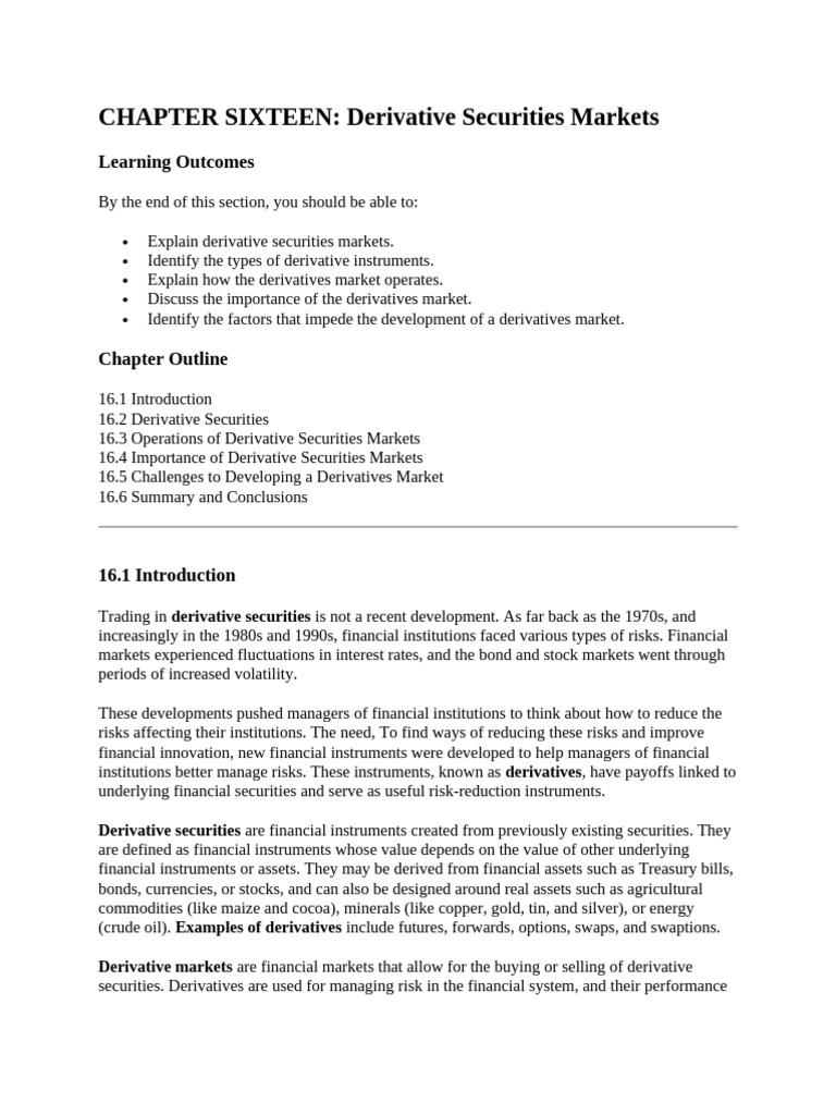 Chapter Sixteen - Derivatives Securities | PDF | Swap (Finance) | Futures Contract