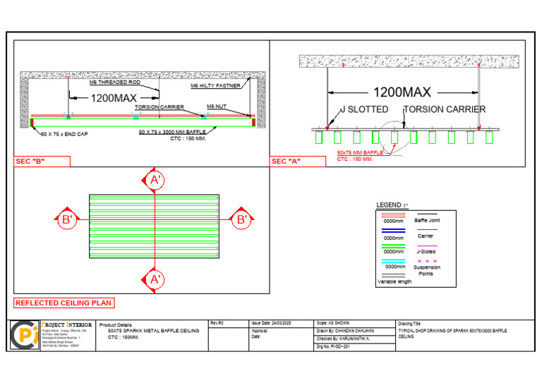 Typical Shop Drawing of Sparkk 50X75X3000 Baffle Ceiling | PDF