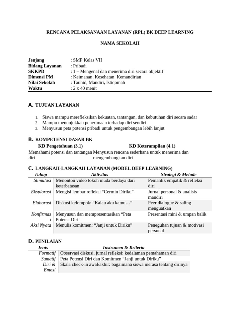 RPL BK Deep Learning SMP Kelas VII | PDF