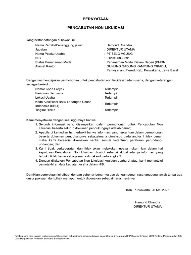 Pencabutan Non Likuidasi PT Selo Agung | PDF