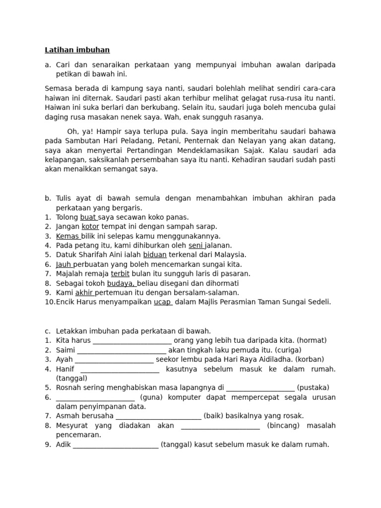 Latihan Imbuhan Bahasa Melayu | PDF