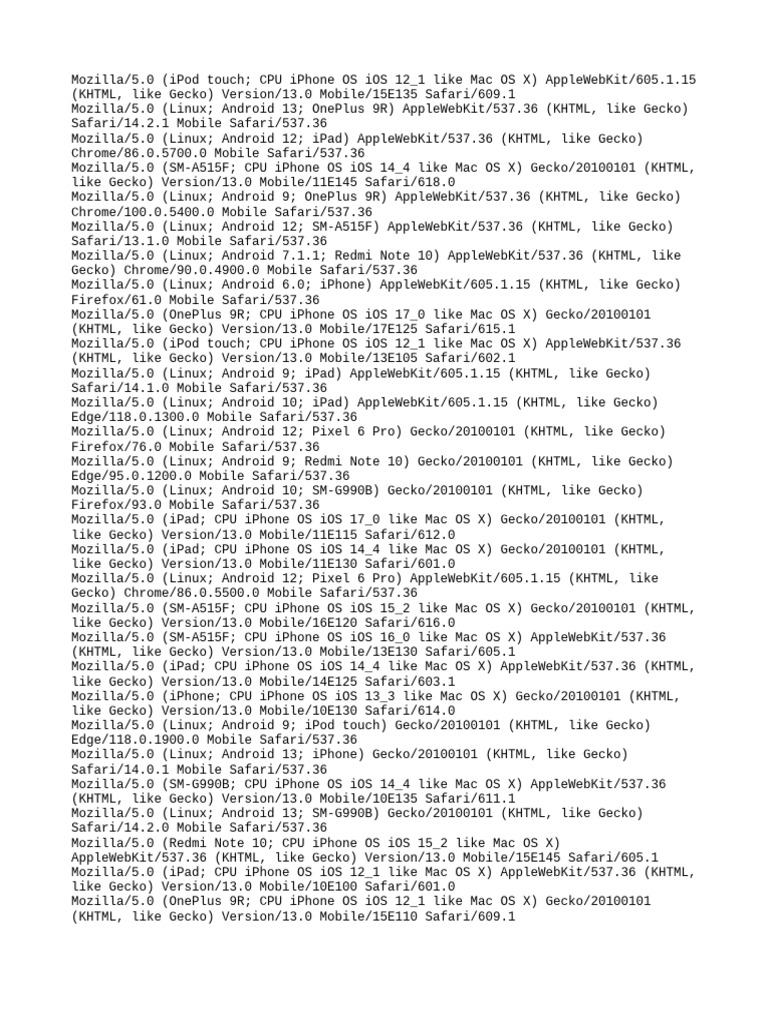 User-Agent Strings for Mobile Devices | PDF | Safari (Web Browser) | Ios