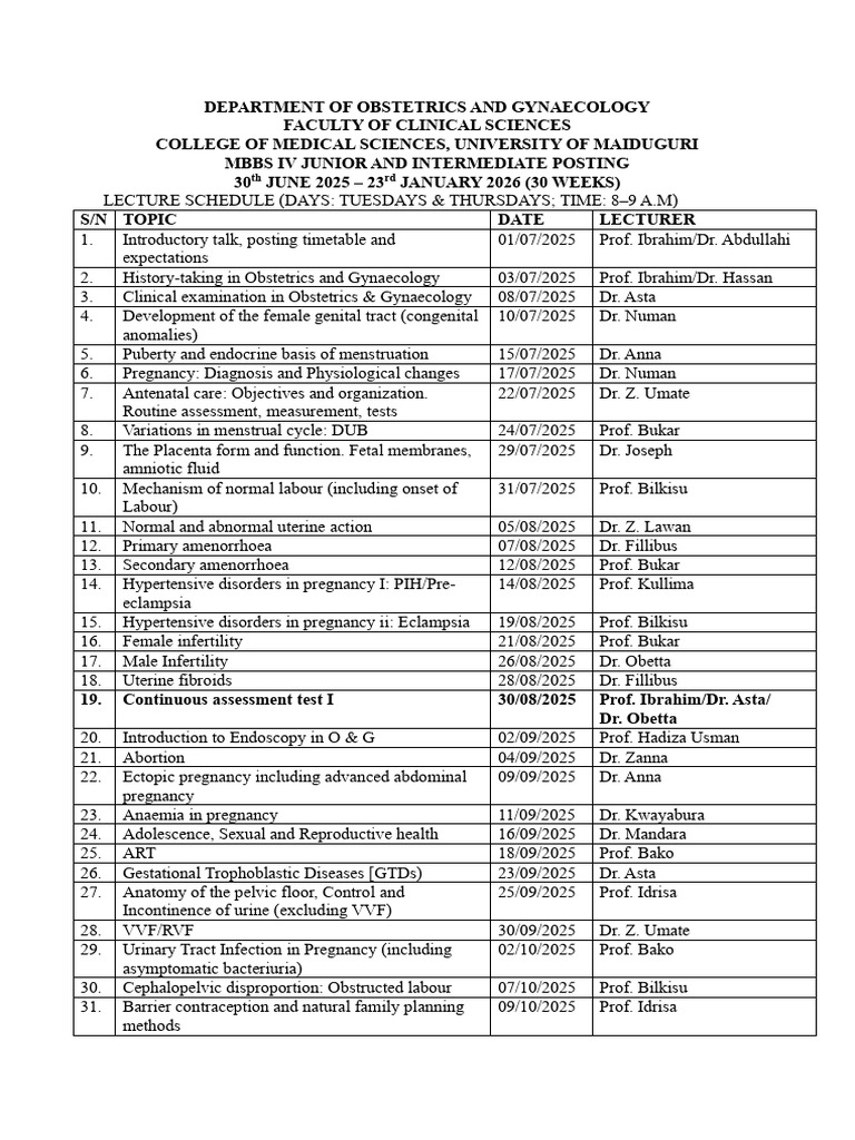 Lecture Schedule 1 | PDF | Childbirth | Obstetrics