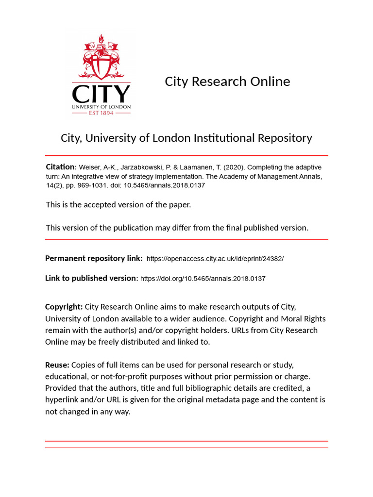 Weiser Et Al (2020) - Completing The Adaptive Turn - An Integrative ...