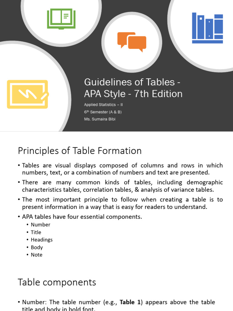 Guidelines of Tables & Interpretation - APA - 7th | PDF | Data