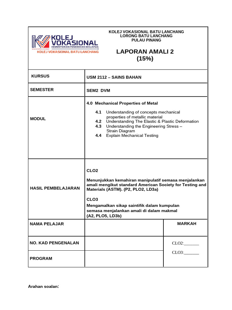 Soalan Amali Ujian Kekerasan 2024 | PDF
