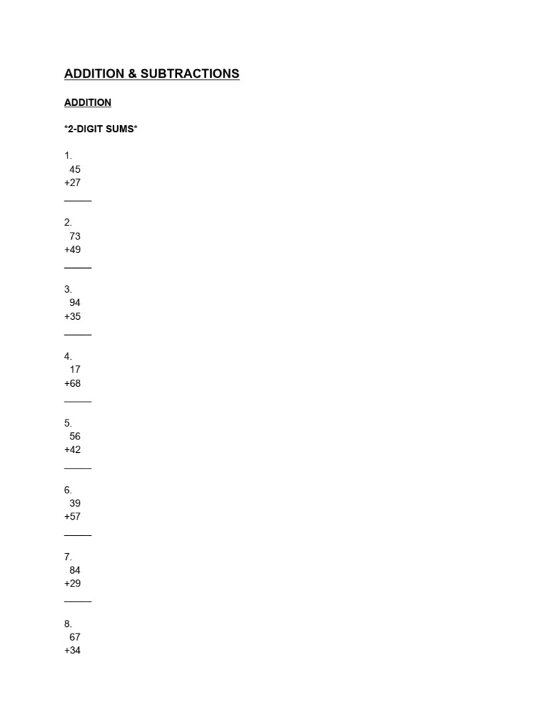Addition and Subtraction Sums | PDF