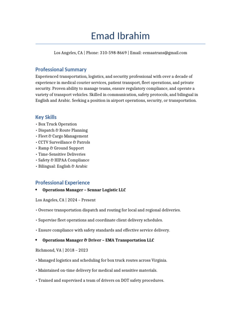 Emad Ibrahim CV With CoverLetter SecurityOfficer | PDF | Transport