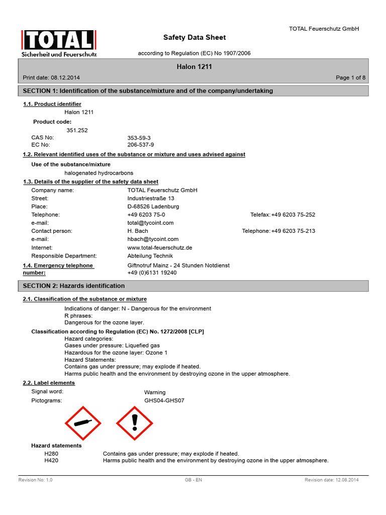 SGP71046 Safety Data Sheet PN 74-20 Fire Extinguisher | PDF | Dangerous ...