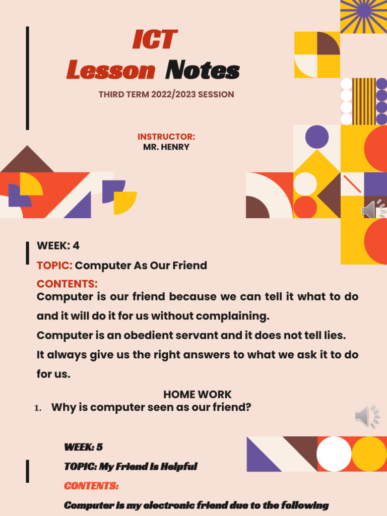 ICT Lesson Notes for Primary 1 | PDF