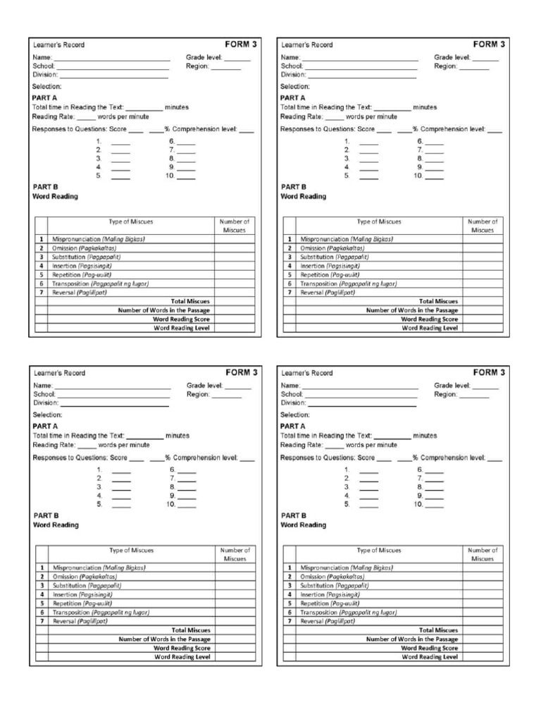 Phil IRI - Form 3 | PDF