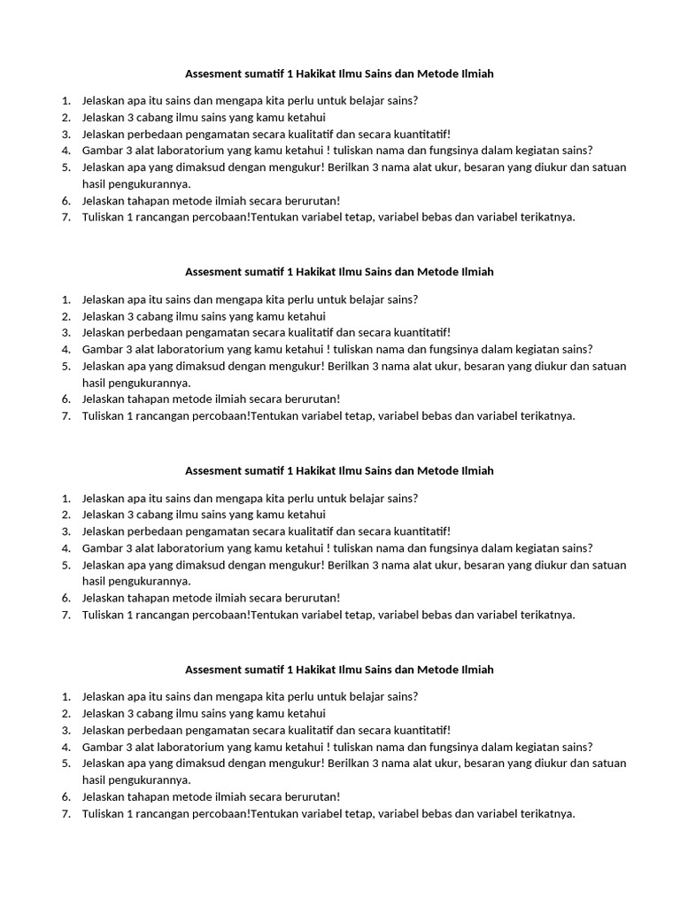 Assesment Sumatif 1 Hakikat Ilmu Sains Dan Metode Ilmiah | PDF