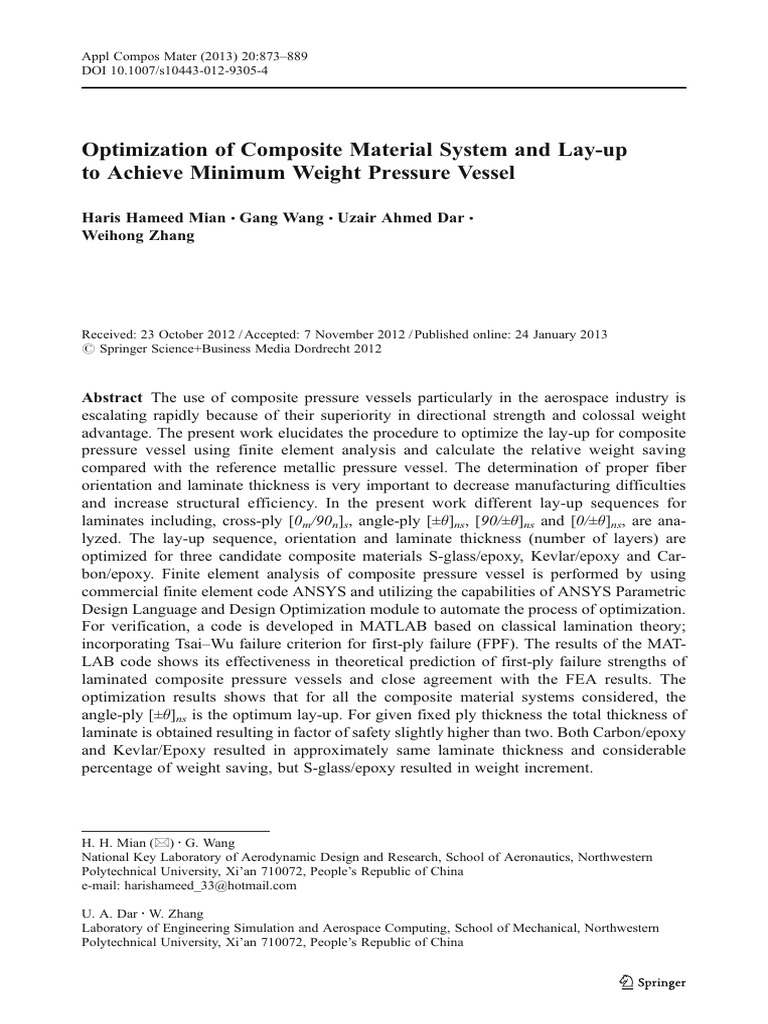 Optimizing Composite Pressure Vessel Design | PDF | Composite Material ...