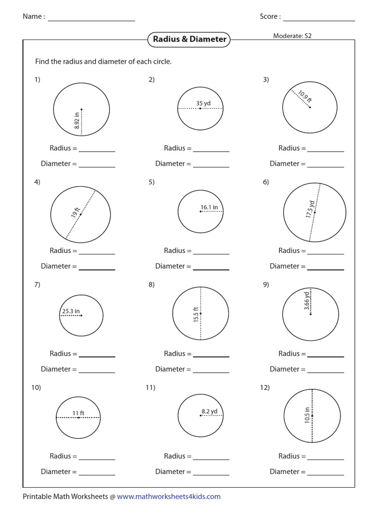 Radius and Diameter Worksheets for Kids | PDF | Length | Space