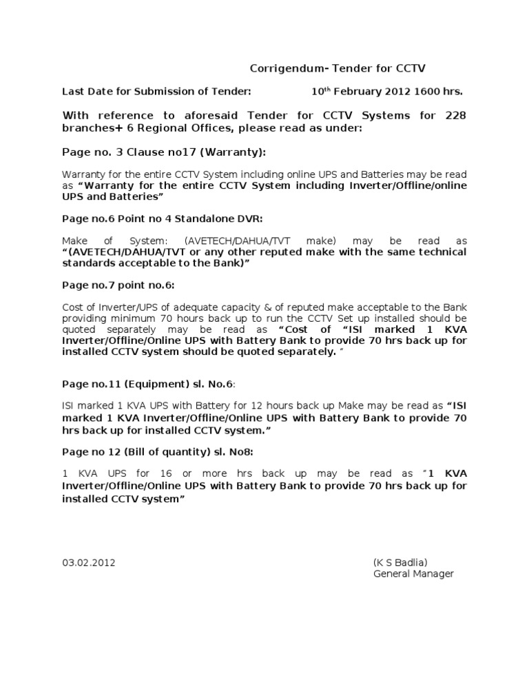 CCTV Tender Corrigendum Details | PDF | Computers