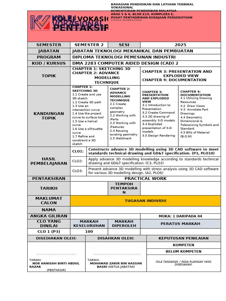 Dma 2283 - Pentaksiran Amali 1 (Peraturan Permarkahan) | PDF