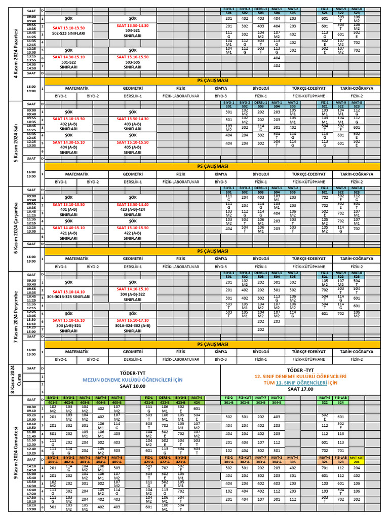 4-9 Kasim Haftalik Ders Programi-1 | PDF