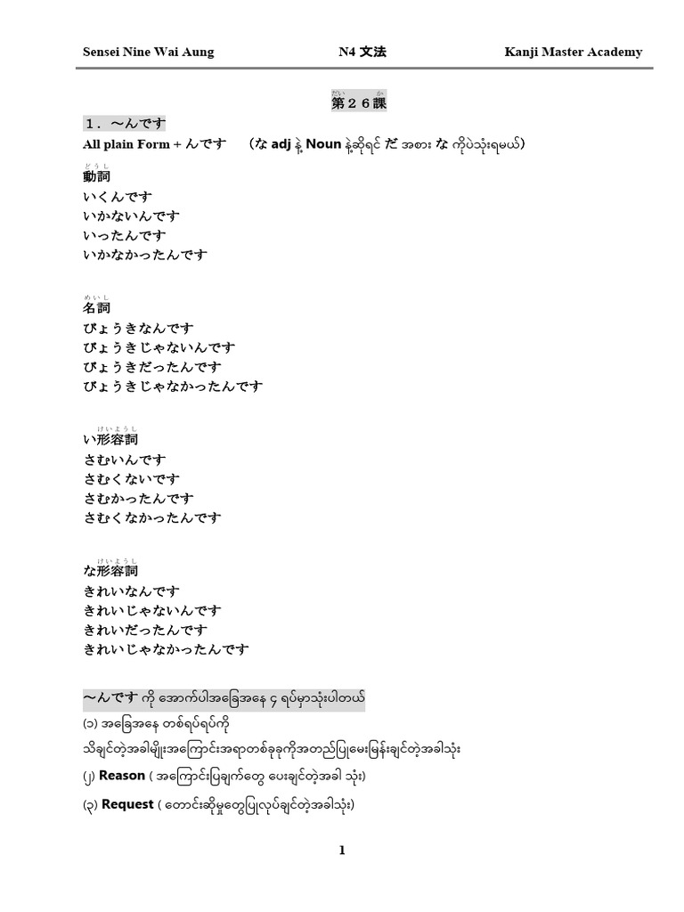 N4 Grammar Full Note | PDF