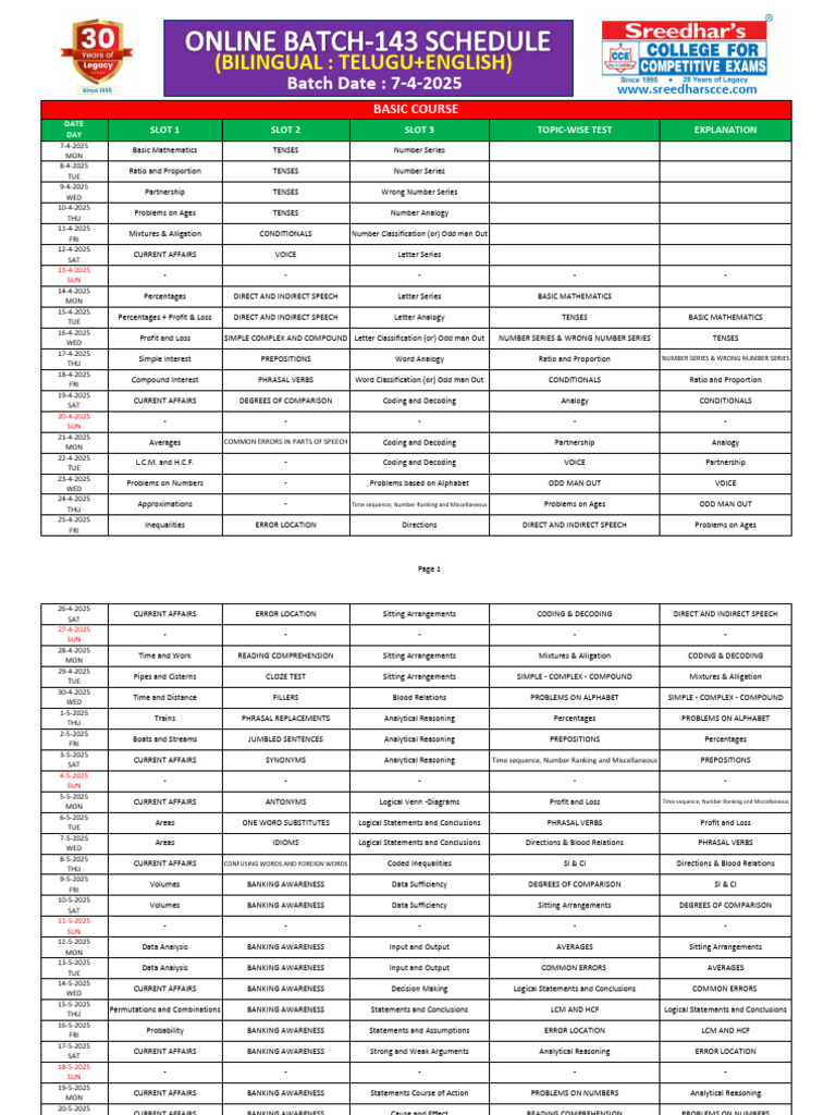 Schedule Sheet - Schedule Sheet | PDF | Linguistics