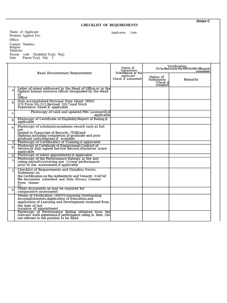 Checklist of Requirements t1 | PDF