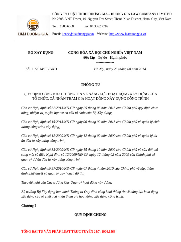 Thông Tư 11-2014-TT-BXD | PDF