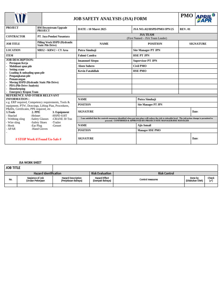 Jsa Pilling & Pda Spun Pile HSPD Mrs2 | PDF | Hazards | Occupational ...