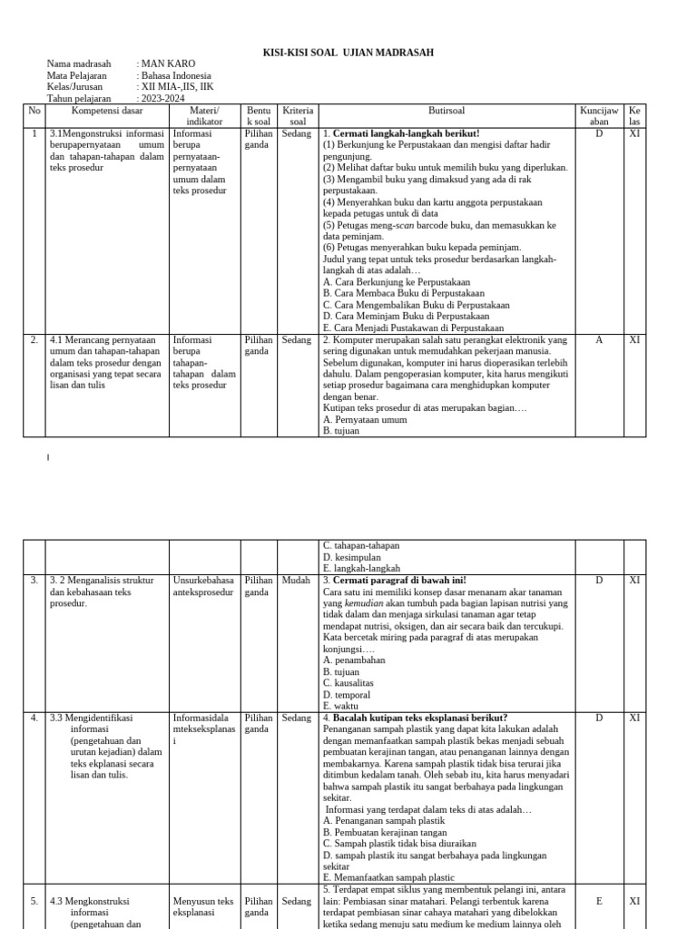 KISI KISI AM Bindo DS | PDF