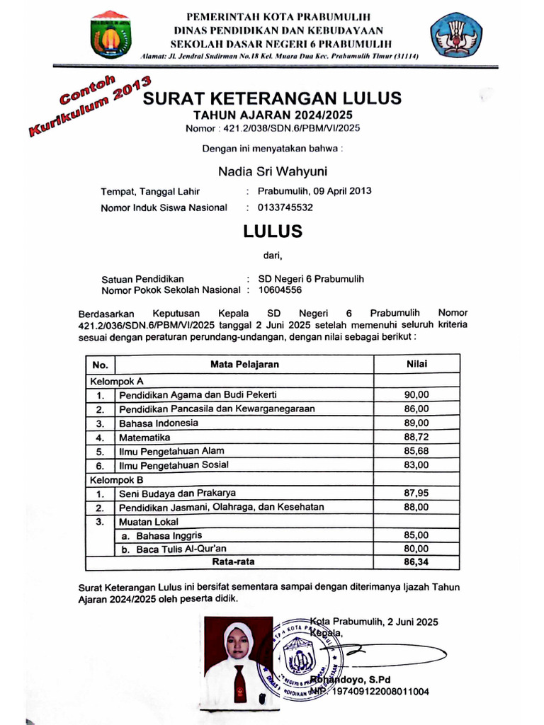 Contoh SKL SDN 6 PBM | PDF