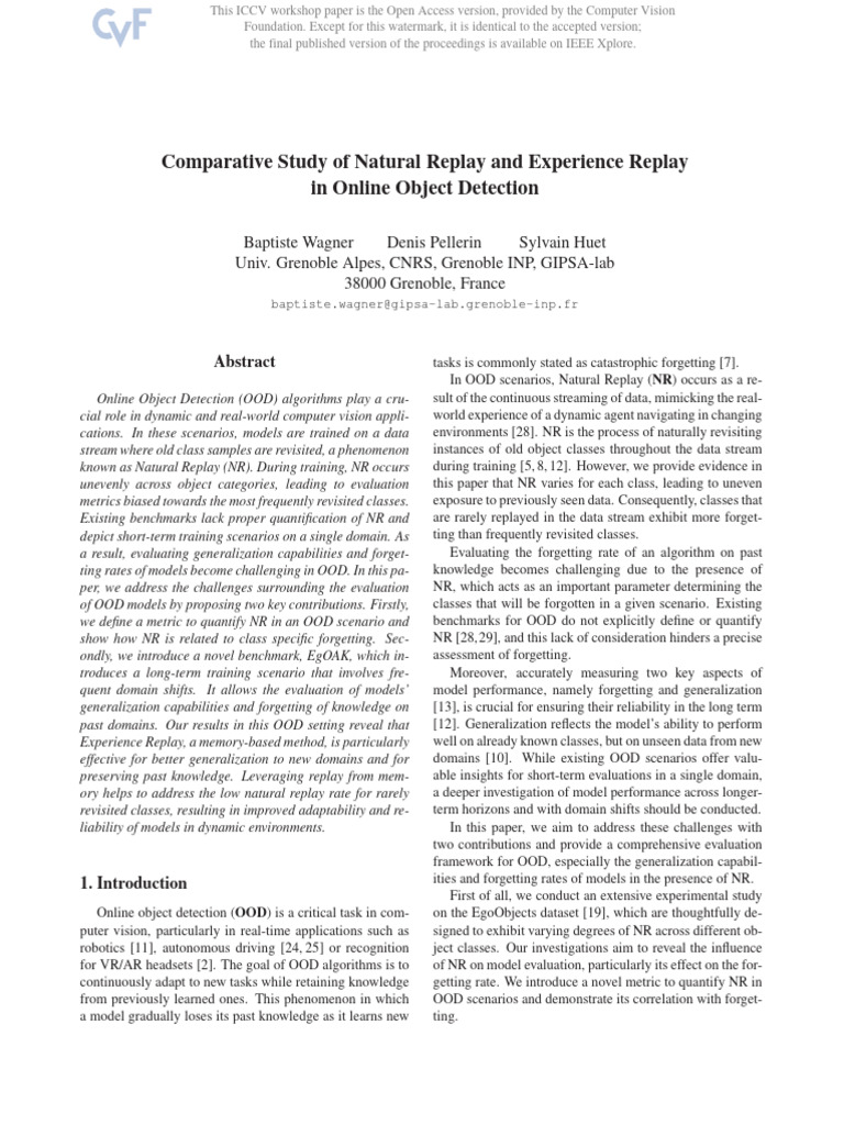 Comparative Study of Natural Replay and Experience Replay in Online Object Detection ICCV WS ...