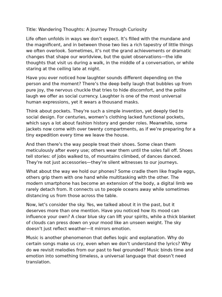 Wandering Thoughts, A Journey Through Curiosity | PDF