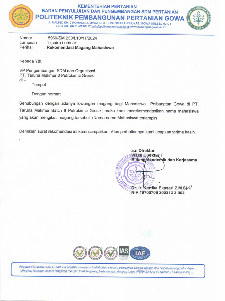 Surat Magang Mahasiswa | PDF