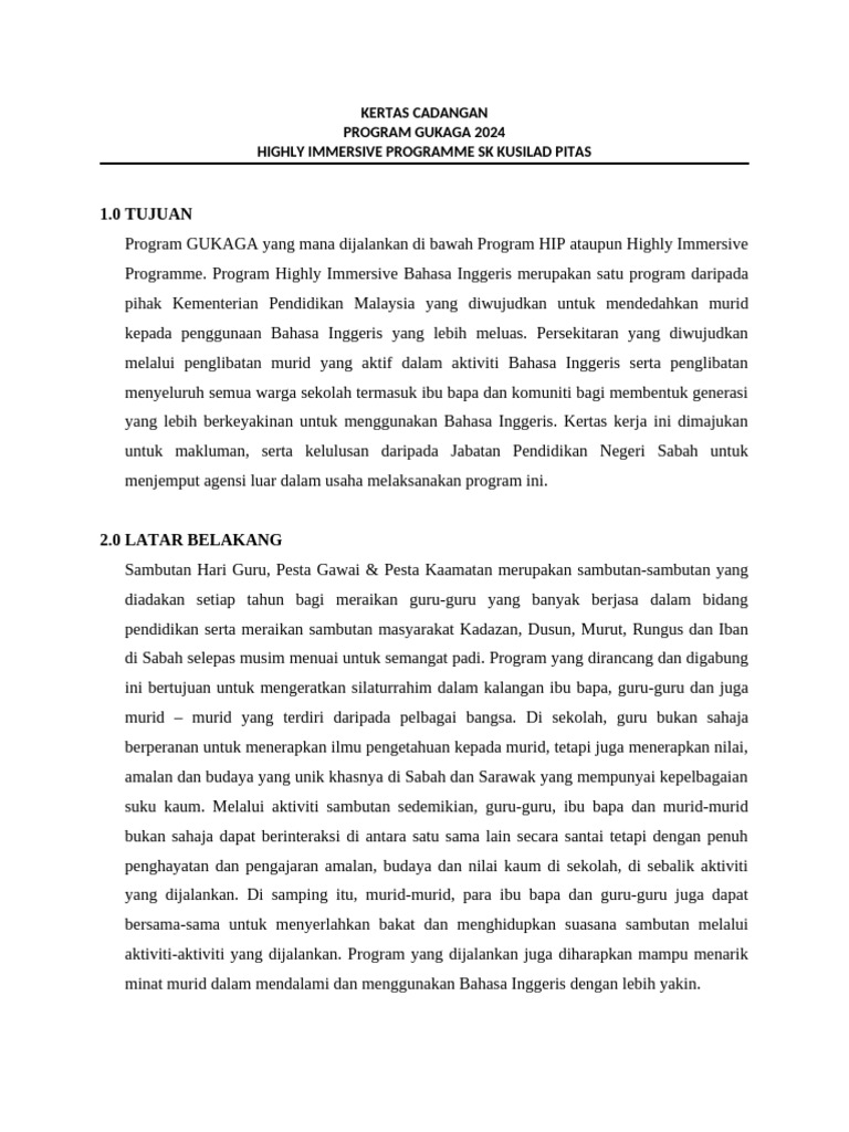 Kertas Cadangan Program Gukaga | PDF