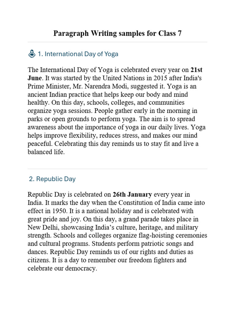 Paragraph Writing Samples | PDF