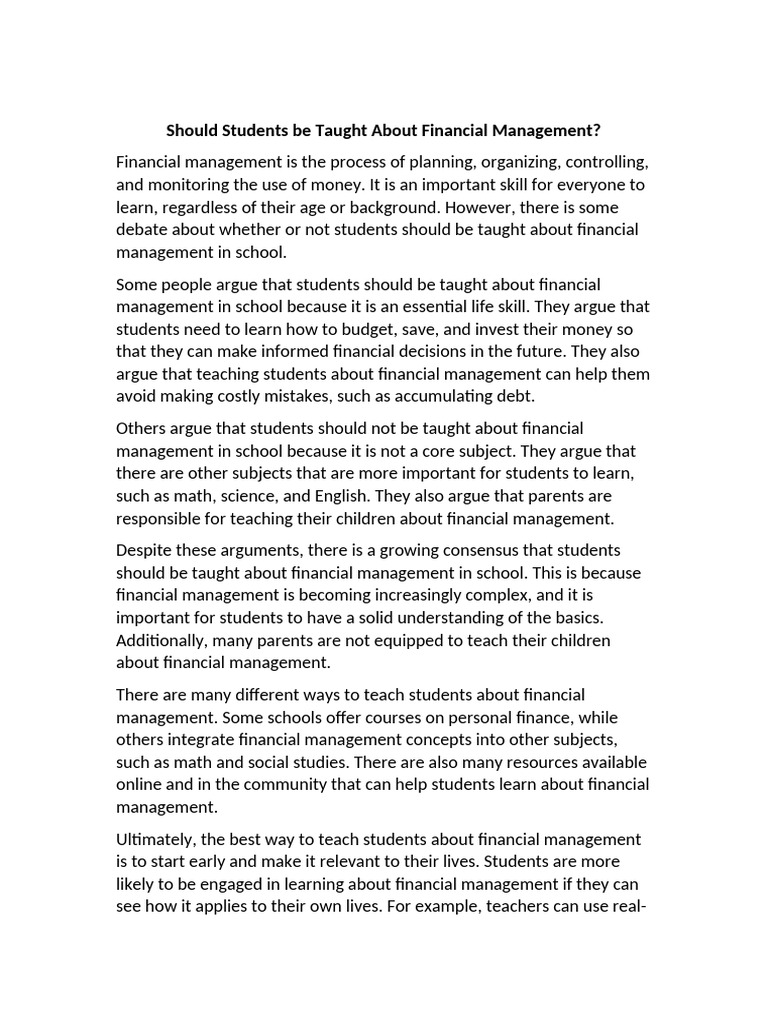 Teaching Financial Management in Schools | PDF | Learning | Cognition