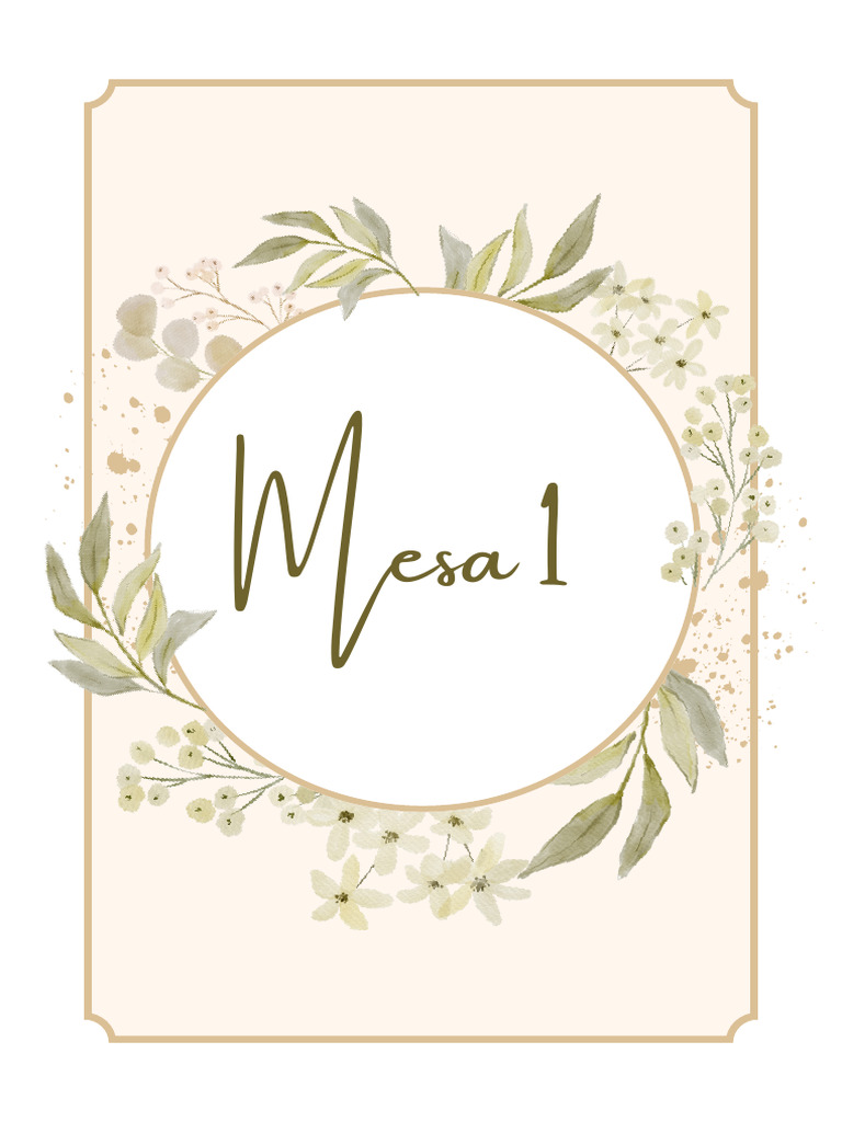 Documento A4 Cartel Número de Mesa Boda Botánico Verde Beige Dorado - 20250628 - 093646 - 0000 | PDF