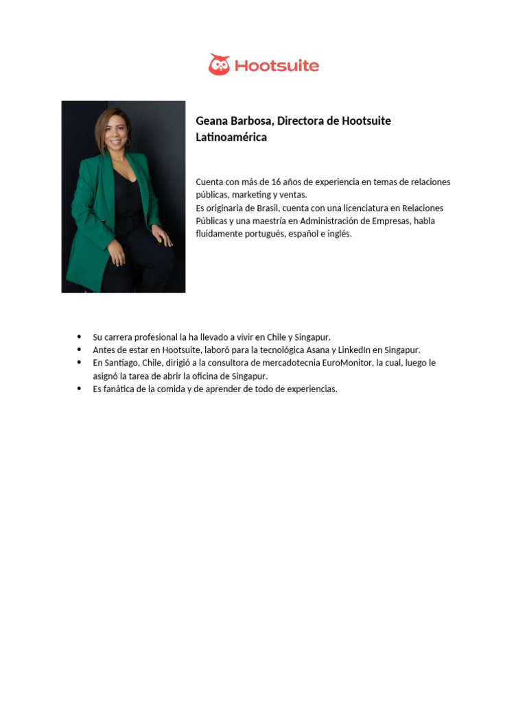 Geana Barbosa: Directora de Hootsuite LATAM | PDF
