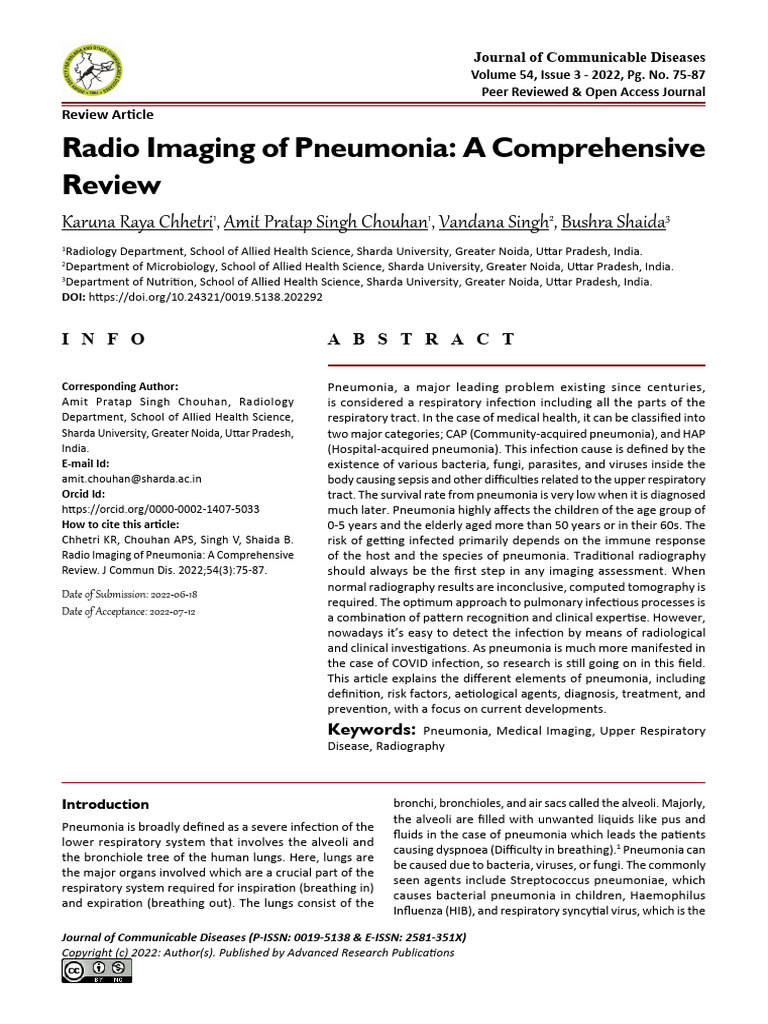 Radio Imaging of Pneumonia A Comprehensive Review | PDF | Pneumonia ...